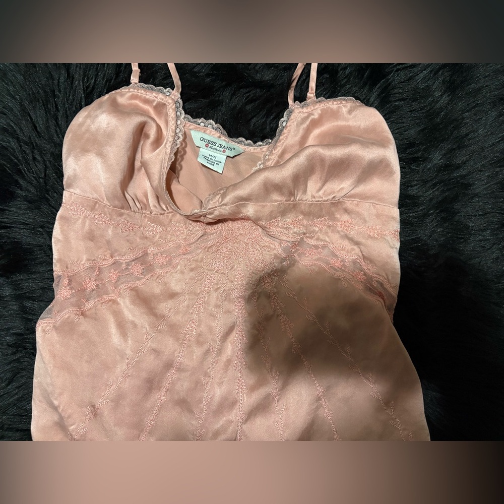 Vintage Silk Y2k Guess Blush Pink Camisole Lace Baby … - Gem